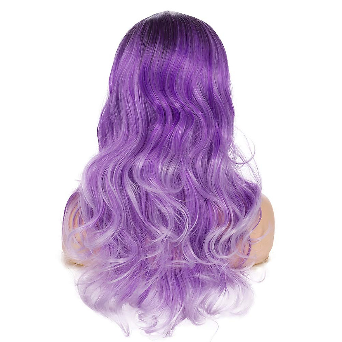 Wiwige Long Curly Wavy Ombre Purple Wigs for Women Synthetic Natural Middle Part Daily Party Halloween Cosplay Wig with Wig Cap 21"