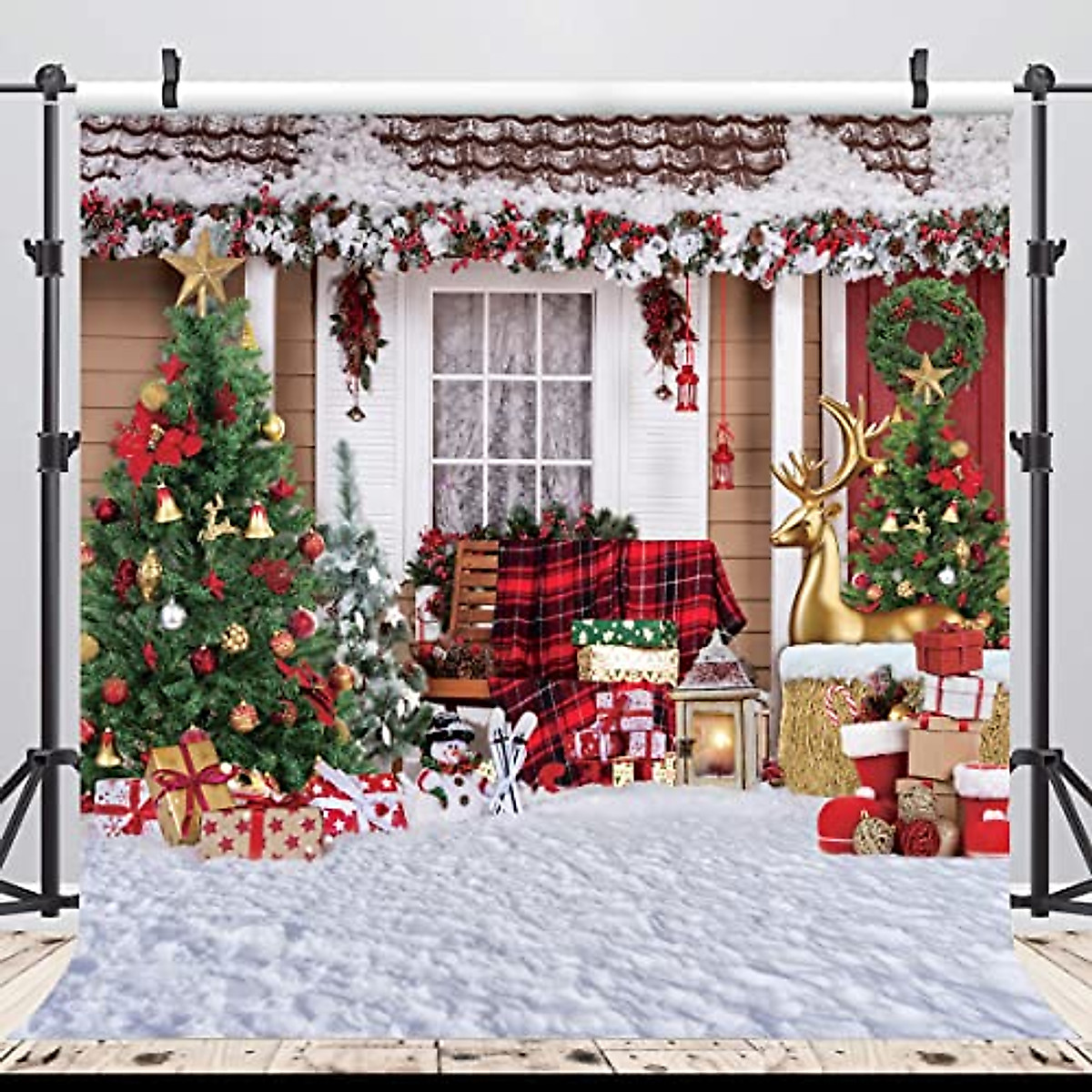 LYCGS 10X10FT Christmas Backdrop Winter Christmas Window Background Christmas Party Backdrop Xmas Tree Gift Window Photography Backdrop Christmas Window Backdrop X-65 …