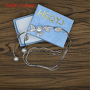 HSQYJ White Crystal Pendant Necklace Long Sweater Necklace Fashion Jewelry for Women