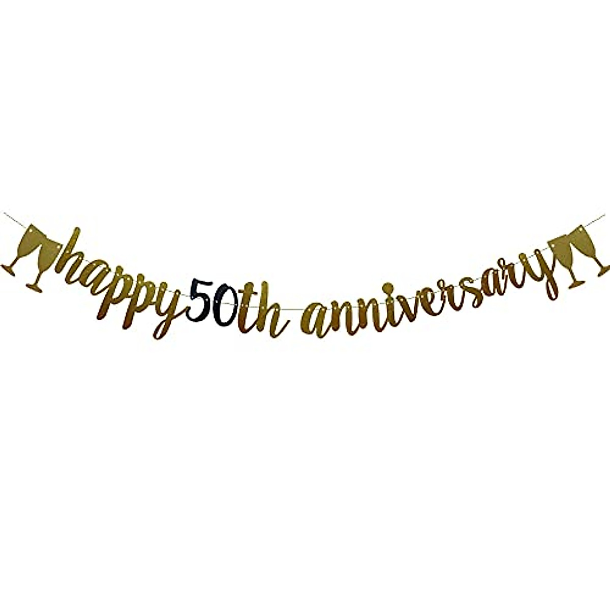 Happy 50th Anniversary Banner,Pre-Strung, Gold And Black Glitter Paper Party Decorations for 50th Wedding Anniversary Party Supplies Letters Black And Gold Betteryanzi
