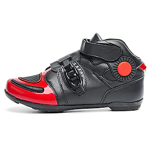 Men's Motorcycle Shoes Low-Top Road Street Riding Shoes Buckle Leather Non-Slip Lightweight Soft,Red,11