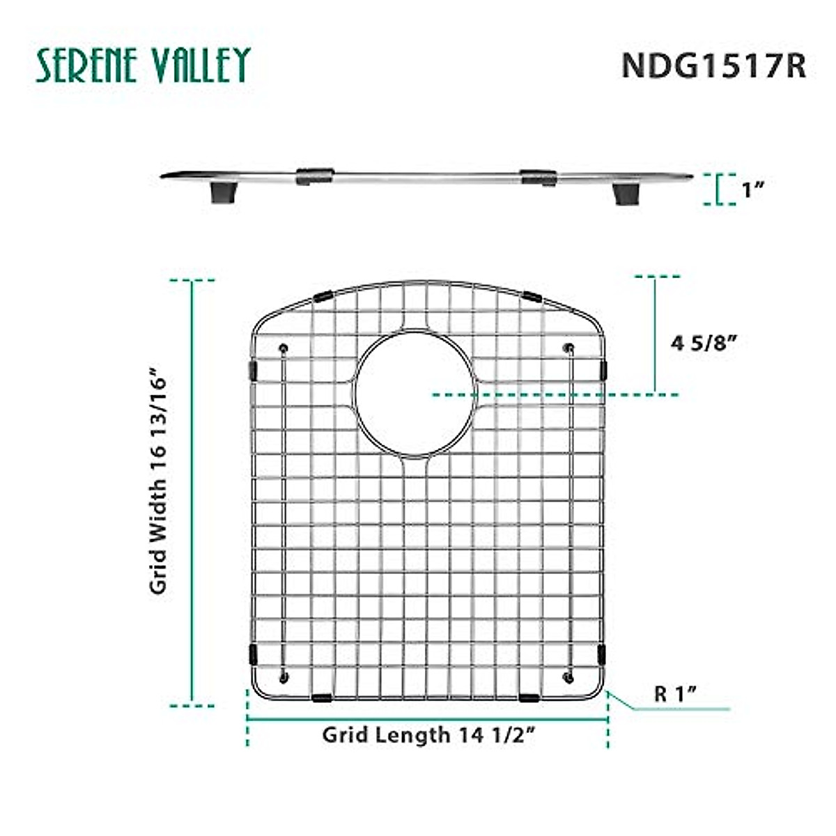 Serene Valley Sink Bottom Grid 14-1/2" L x 16-13/16" W, Rear Drain, Sink Rack NDG1517R