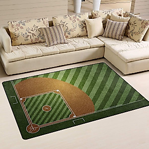 ALAZA Area Rugs 60x39 inches Baseball Field Lightweight Non-Skid Rugs for Kids Room Living Room Bedroom Floor Mats