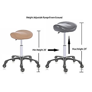 MCcursor Hydraulic Saddle Stool with Wheels Height Adjustable Stylish Ergonomic Rolling Swivel Chair for Hygienic Clinic Salon Tatoo Massage Office, in Camel