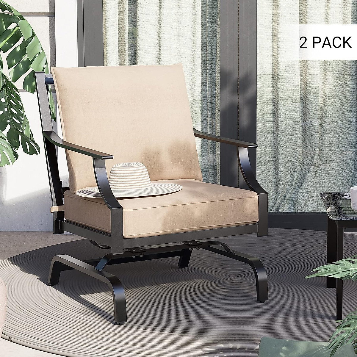 Grand patio Outdoor Patio Seating Chair, Motion Chair, Stationary Rocker, Padded Cushion Chair, Set of 2-Beige