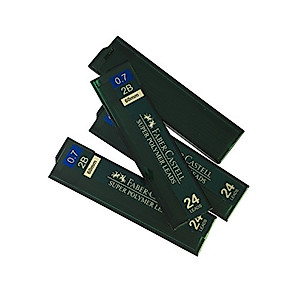 Faber-Castell 0.7mm 2B Super Polymer Premium Strong Dark Smooth Leads Mechanical Pencil Lead Refills For All 0.7 mm Mechanical Pencils (4 Tubes, 24 Leads Per Tube - Total 96 leads)