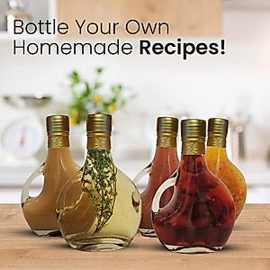 Cornaby's Clear Glass European Styled Bottles - Set of 3, 8oz w/Lid & Gold Seal | Perfect for Gourmet Gift Giving, Salad Dressings, Homemade Juice storage, Oil Cruet, Syrup Dispenser, DIY Project