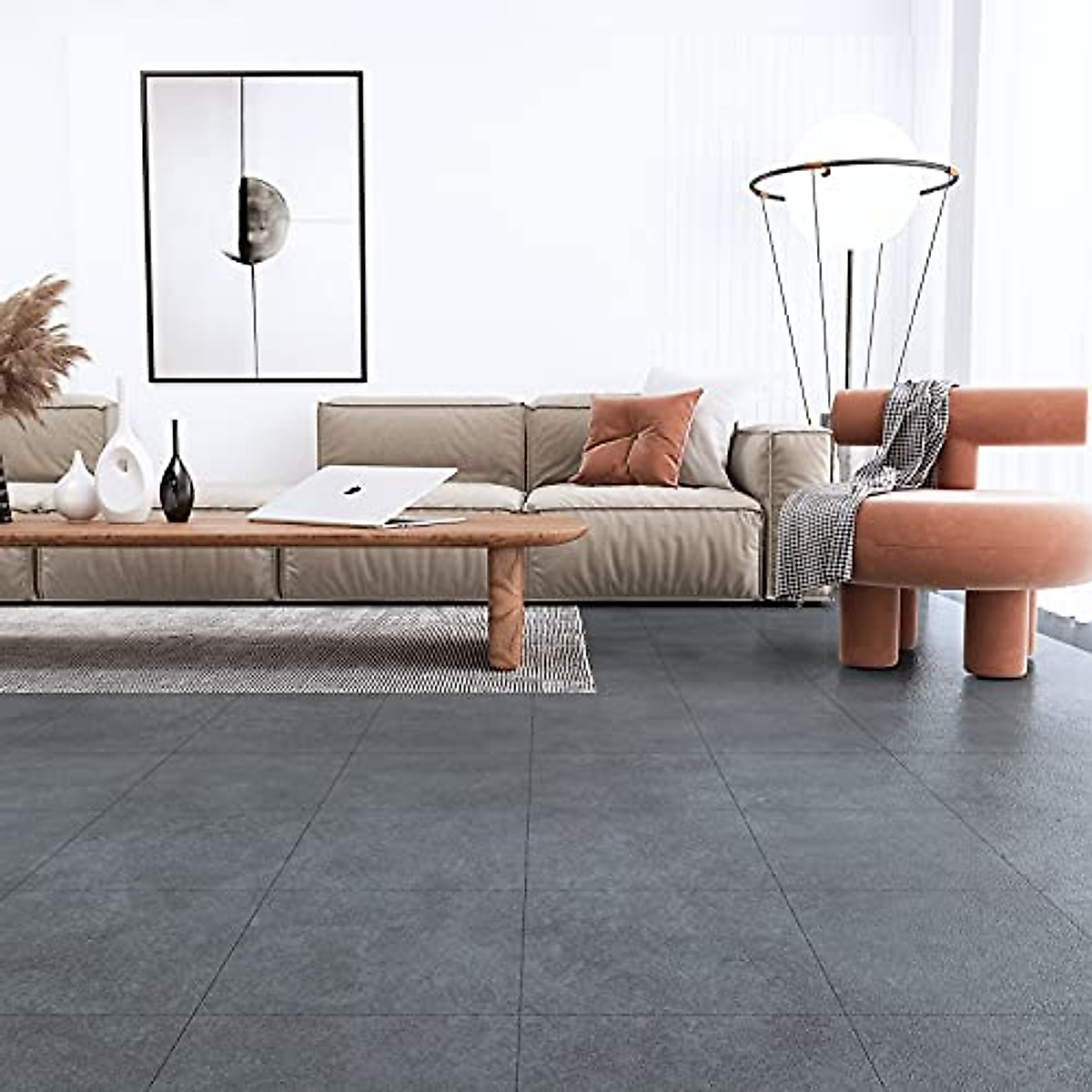 VEELIKE 12''x12'' Peel and Stick Floor Tile Grey Concrete Vinyl Floor Tile 24 Pack Stick on Tile Flooring Waterproof Self Adhesive Removable Grey Vinyl Floor Tile Sticker for Bathroom Bedroom Kitchen
