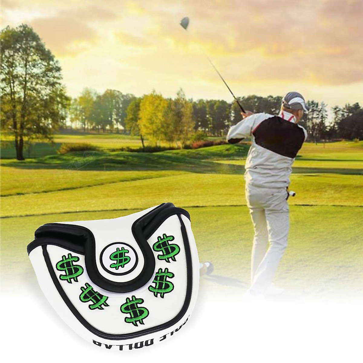 SEACLOUD Golf Cash Money Mallet Putter Cover for Scotty Cameron PU Headcover with Magnetic Closure 2ball White Green