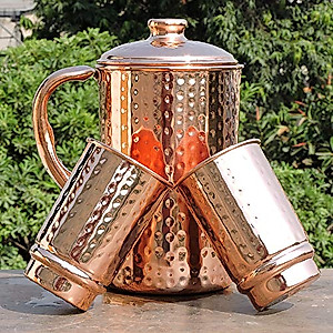 HealthGoodsIn - Pure Copper Hammered Water Jug with 2 Hammered Copper Tumblers | Copper Pitcher and Tumblers for Ayurveda Health Benefits