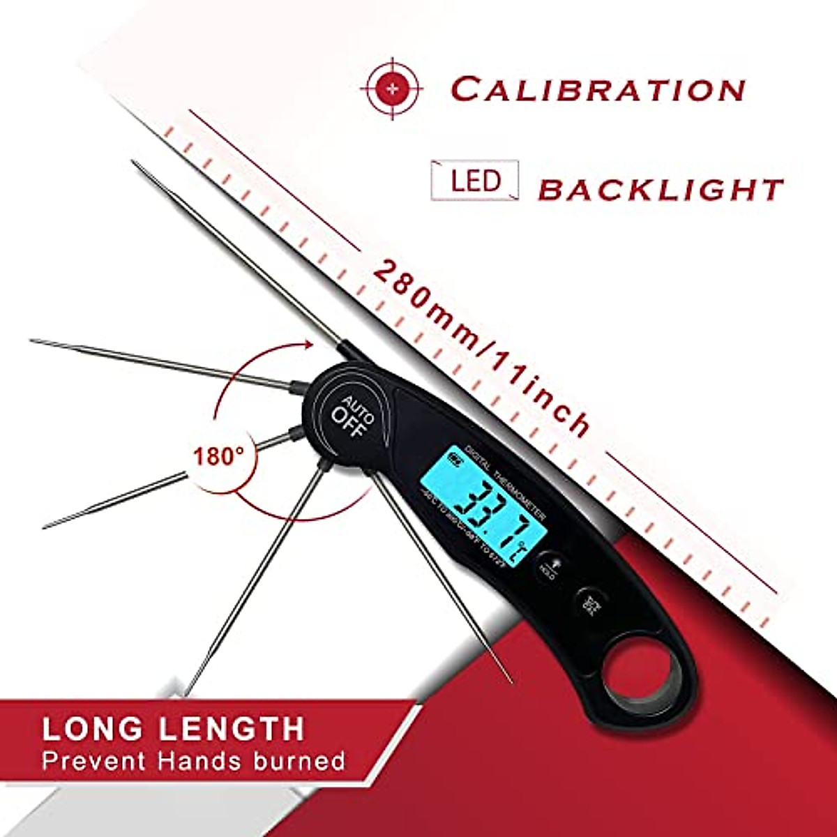 Bohran Digital Meat Thermometer,Instant Read Food Thermometer for Kitchen Cooking Grilling Smoker, with Fast&Accurate, Waterproof,Magnet,Backlight,and Folding Probe for BBQ, Turkey,Oven,Deep Fry