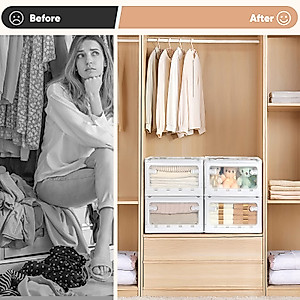 4 Pack Closet Organizers and Storage 8.4 Gal, Collapsible Storage Bins, Storage Bins with Lids and Wheels, Stackable Closet Organizer Trunk Car Organizer, Plastic Foldable Box for Home Dorm Room