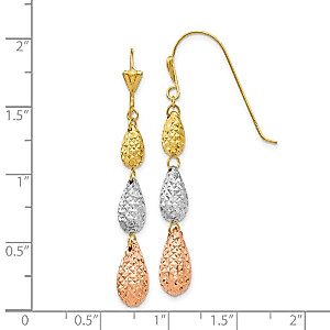 14K Tri Color Gold Teardrop Drop Dangle Earrings