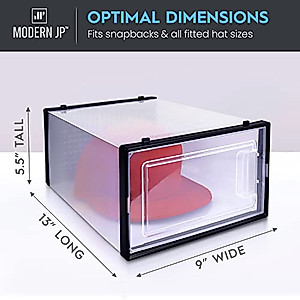 Modern JP Hat Organizer for Baseball Caps (4-Pack) - Dust-Free Hat Storage Box, See-Through Hat Rack Display - Holds up to 6 Caps per Box