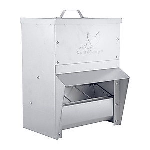 RENTACOOP Galvanized Chicken Trough Feeder, Weatherproof Poultry Food Dispenser with Lid,10LB Capacity