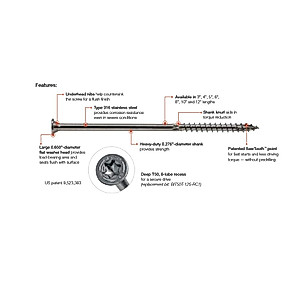 Simpson Strong-Tie SDWS271000SS-RP1-10" x .276 Structural Timber Screw 316SS 1ct