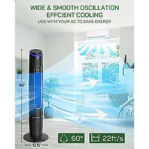 Evaporative Air Cooler, 46" Swamp Cooler with Remote, 3-IN-1 Cooling Fan, Night light, Oscillating, Humidifying, 3 Modes, 3 Speeds, 8H Timer, 2 Ice Packs, Portable Air Cooler for Home Office Bedroom …