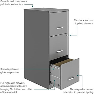 Scranton & Co 3 Drawer Metal Vertical File Cabinet with Lock Arctic Silver