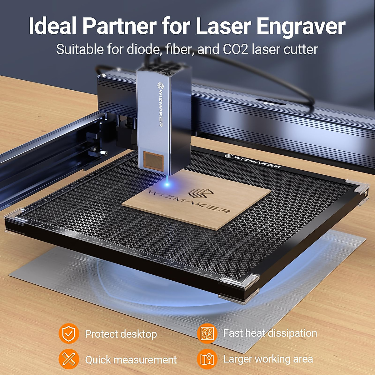 WIZMAKER Honeycomb Laser Bed, 500mmx500mm Honeycomb Working Table Laser Cutter Bed for Laser Engraver Laser Cutting Machine, Fast Heat Dissipation, Smooth Edge Cutting, Black