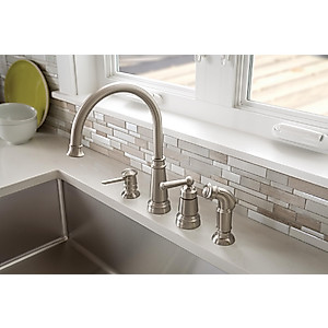 Moen Spot Resist Stainless One-Handle High Arc 4-hole Kitchen Faucet with Side Sprayer and Soap Dispenser, 87042SRS