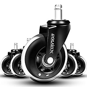 Dowinx Office Chair Caster Replacement Rubber Wheels Set of 5, Heavy Duty Smooth Rolling Caster Universal Fit Safe for All Floors Including Hardwood and Carpet