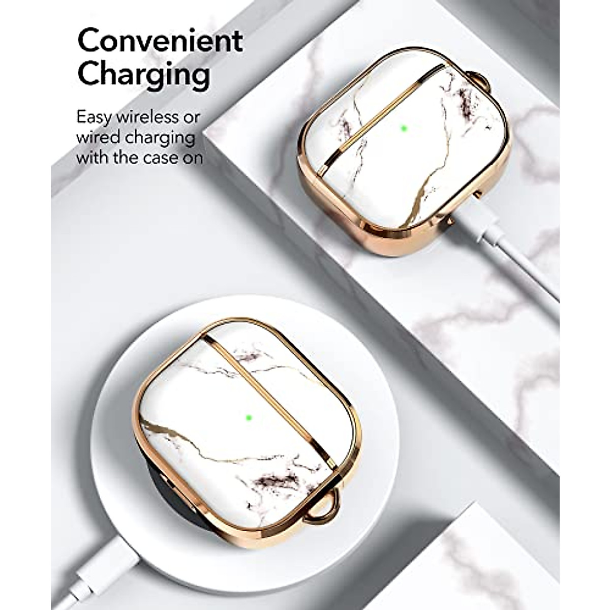 ESR Style Case Compatible with AirPods 3rd Generation (2021), Shockproof Protective Cover, Supports Wireless Charging, Stylish Case with Wrist Strap and Keychain Clip, Daydream Series, Marble
