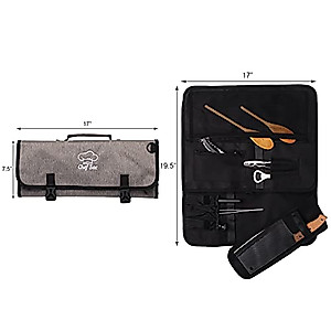 Chef Knife Roll Bag | 8+ Slots for Knives & Kitchen Tools | Water Resistant Knife Bag | Knife Carrying Case Only, Tools Not Included | Chef Knife Bag for Professional Chefs & Culinary Students (Grey)