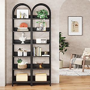 Tribesigns 6-Tier Open Bookshelf, 78.7" Tall Arched Bookcase Narrow Bookshelf with Metal Frame, Freestanding Corner Bookcase Display Shelves for Living Room, Home Office, Black