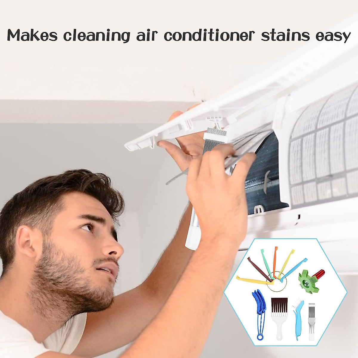 Jakaphoric 6 Pcs Air Conditioner Fin Comb Cleaner Set, Ac Fin Comb Straightener Tool, Radiator Comb for a/c Unit,Ac Coil Cleaner Kit Brush for Evaporator Radiator Repair Clean Tool