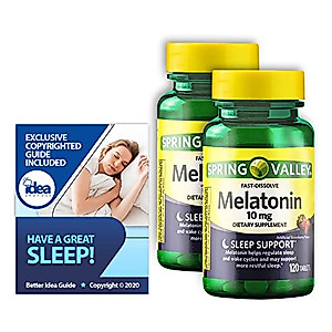 Melatonin Fast Dissolve Tablets, Sleep Support by Spring Valley, 10 mg, 120 Ct (2 Pack) Bundle with Exclusive "Have a Great Sleep" - Better Idea Guide (3 Items)