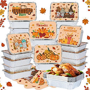 CIEOVO 36 Pack Thanksgiving Aluminum Food Containers with Lids, Watercolor Thanksgiving Leftover Containers Disposable Turkey Aluminum Containers for Fall Thanksgiving Party Supplies