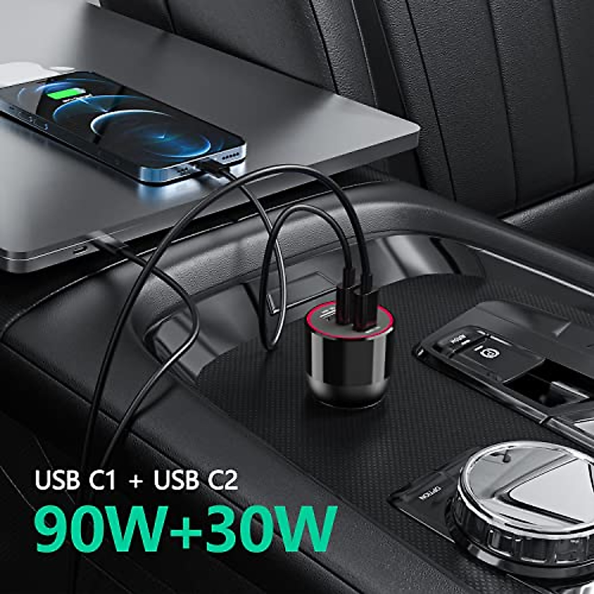 120W USB C Car Charger, 100W Type C PD 30W PPS 45W QC 18W Super Fast Charging LED Cigarette Lighter USB-C Car Adapter for iPhone 13 12 11 Pro Samsung S22 S21 Ultra Note 20 iPad MacBook Pro Air Laptop