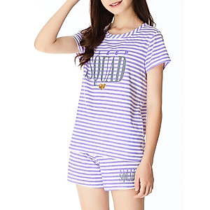 Cozchique Summer Pajamas For Girls – Stripe & Glittering Heart PJS Pal Cute Jammies Set Big Kids Size 12