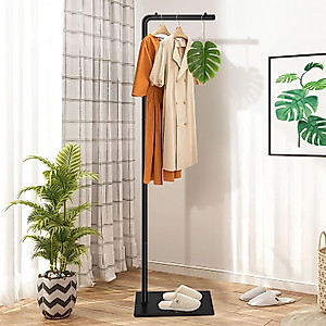 OUTBROS Coat Rack, Metal Clothes Rack, L-shaped Modern Hanger, Sturdy Freestanding Coat Rack, Used in Bedroom, Entrance and Living Room, Black