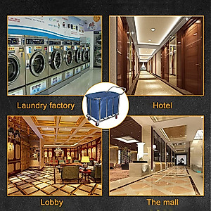 Commercial Laundry Cart with Wheels, 400L large Laundry Rolling Bins with Removable Waterproof Canvas Lining Basket, Heavy Duty Stainless Steel Laundry Hampers for Hotels & Hospital, 440lbs Load