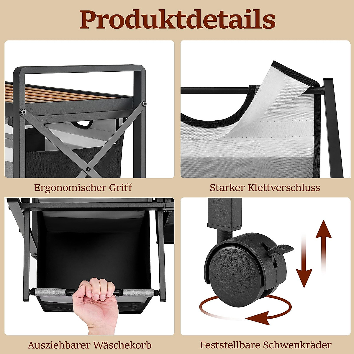 Laundry Sorter with Shelf, 150L Laundry Basket Organizer, 3 Section Laundry Hamper with Rolling Wheels, Grey Black (1 Tier)