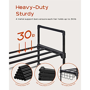 CASAMAYA Shoe Rack, 10 Tier Metal Shoe Organizer, DIY Tall Shoe Storage Shelf for 32 Pairs of Shoes and Boots, Space-Saving, Easy to Assemble, Entryway, Black SRT210B01