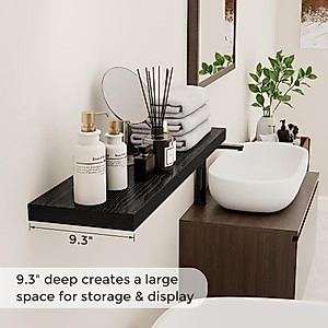 Floating Shelves Black 36 Inch Long, 9" Deep Floating Shelf Wall Mounted, Rustic Deep Bookshelf, Large Display Storage Shelves for Bathroom, Bedroom, Kitchen, 36"W x 9"D x 1.5"H, Set of 2