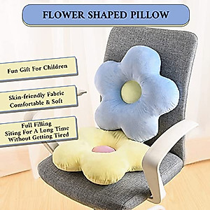 HIG 2 PCS Decorative Flower Throw Pillows, Adorable Accent Floor Pillows with Unique Sunflower Shape, 15 inch Round Fun Daisy Indie Pillows for Sofa Couch Bed Children's Tent, Velvet, Blue (Loren)