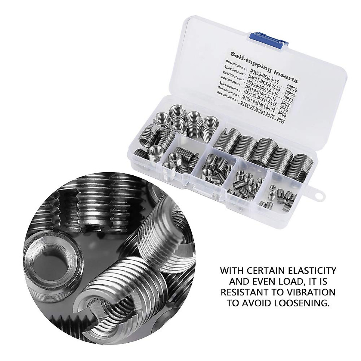 50Pcs Stainless Steel Inner Thread Self Tapping Thread Inserts Set Thread Reinforce Repair Tool M3- with a Storage Case