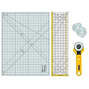 WORKLION Rotary Cutting Mat Set:45mm Rotary Cutter & 2 Replacement Rolling Blades & 18"x 24" inch Self-Healing Cutting Mat & 6.5"x 24.5" inch Clear Acrylic Ruler for Quilting&Sewing and Craft Projects