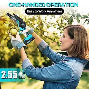 RLSOO Mini Chainsaw 6 Inch Cordless, Battery Powered Electric Chainsaw with 2 Batteries and 3 Chains, Mini Chain Saw for Tree Trimming Wood Cutting