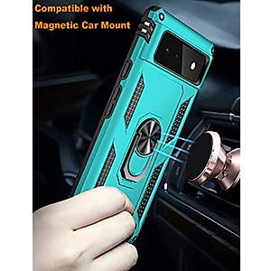IKAZZ Suitable for Google Pixel 6 Case,Military Grade Shockproof Heavy Duty Protective Phone Case Pass 16ft Drop Test with Magnetic Kickstand Car Mount Holder for Google Pixel 6 Turquoise