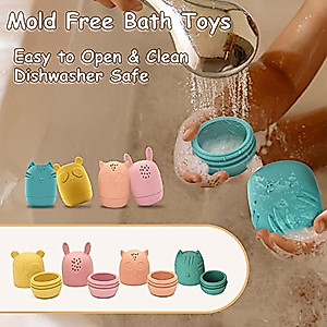 Baby Bath Toys, iselyn 4Packs Mold Free Bath Toys Silicone Bath Toys for Toddlers 1-3 Bath Toys Non-Toxic Dishwasher Safe Bathtub Toys for Infants