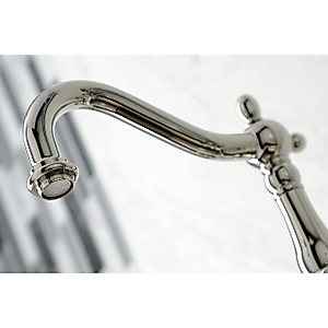 Kingston Brass KS1266PLBS Heritage Wall Mount Bridge Kitchen Faucet with Brass Sprayer, Polished Nickel