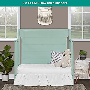 Dream On Me Bellport 4 in 1 Convertible Mini/Portable Crib in Light Seafoam Green, Non-Toxic Finish, Made of Sustainable New Zealand Pinewood, with 3 Mattress Height Settings