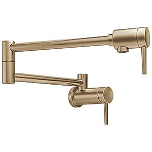 Delta Faucet Contemporary Brushed Gold Pot Filler Faucet, Delta Pot Filler Gold, Pot Filler Faucet Wall Mount, Potfiller, Brass Construction, Champagne Bronze 1165LF-CZ
