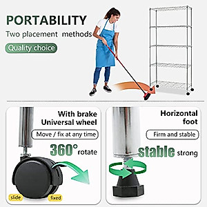 BestOffice 14Dx30Wx60H 5-Tier Wire Shelving Unit Steel Large Metal Shelf Organizer Garage Storage Heavy Duty NSF Height Adjustable Commercial Utility Storage Metal Rack on Wheels,Chrome