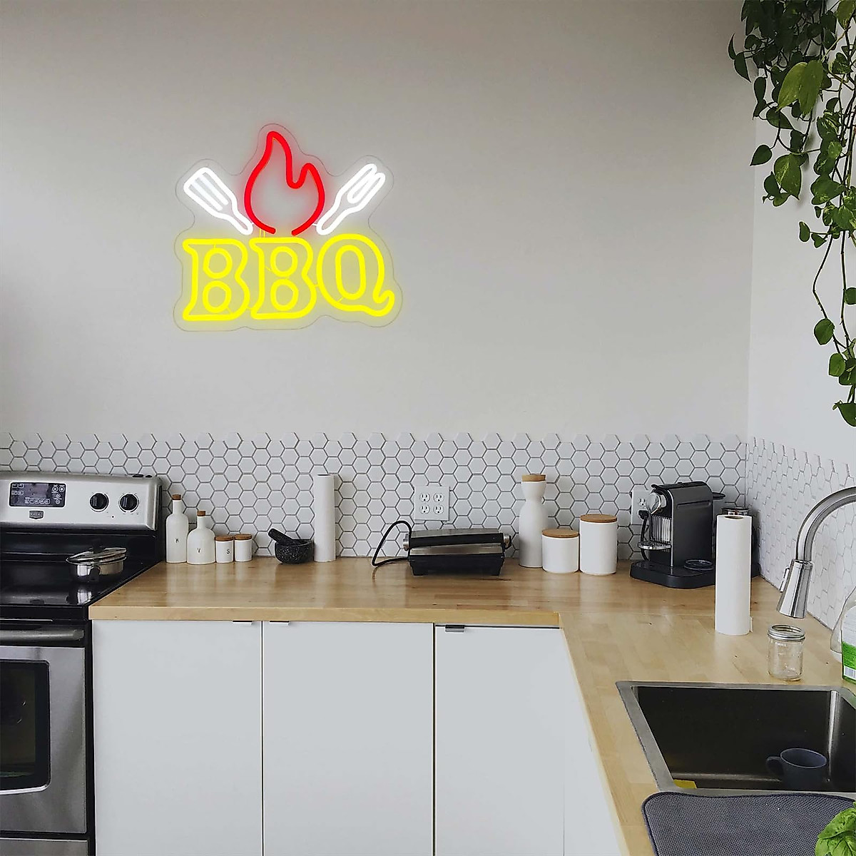 MEOMO BBQ Neon Lights Kebab Led Neon Sign Barbecue Shop Open Sign Wall Mounted Night Light for Barbecue Restaurant Neon Art Wall Hanging Decorative Usb With Switch