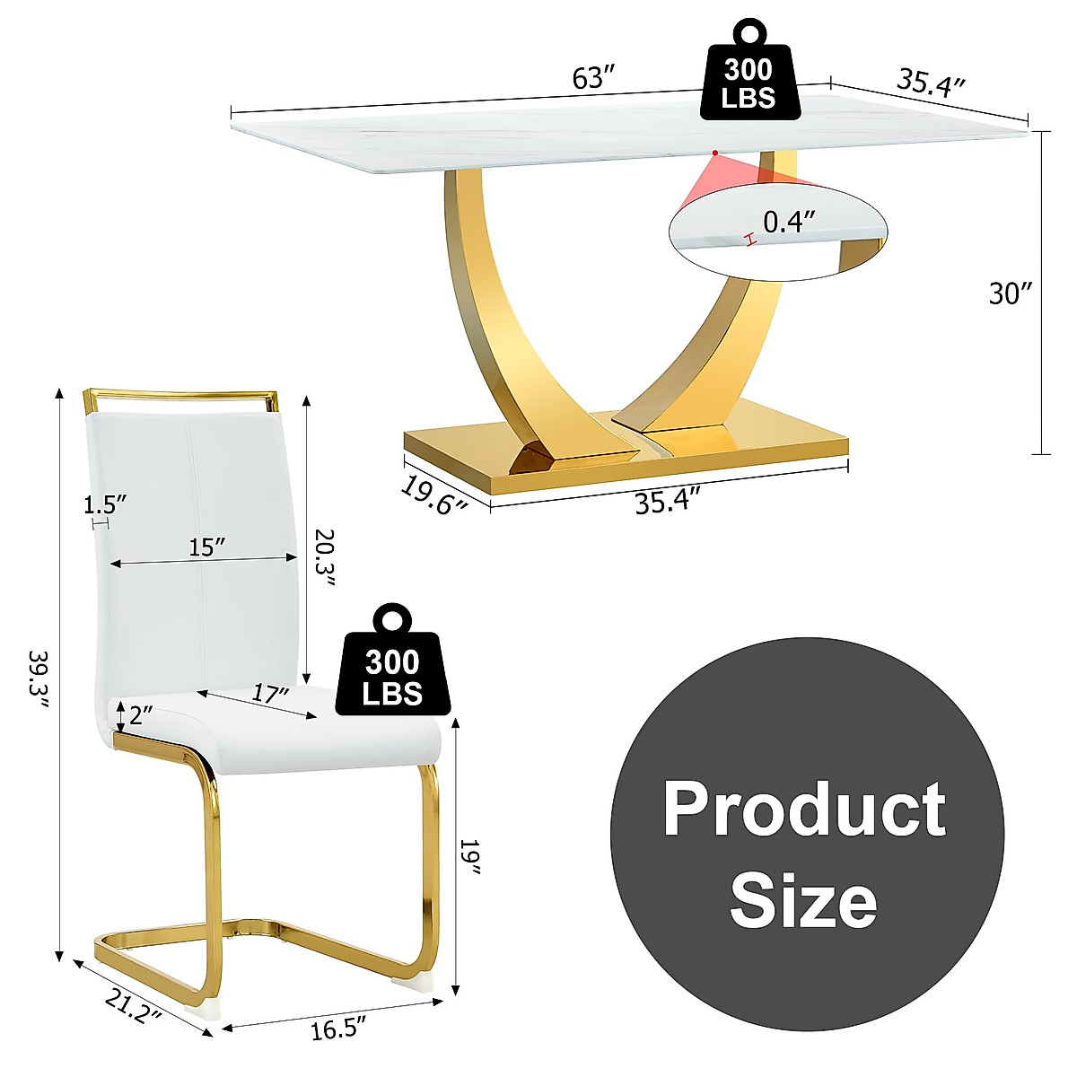 7 Pieces Modern Dining Table Set for 6 People Kitchen Dining Room Table Set Faux Marble Glass Dining Table and 6 White Upholstered Chairs,Dining Kitchen Table Set, Home Kitchen Furniture